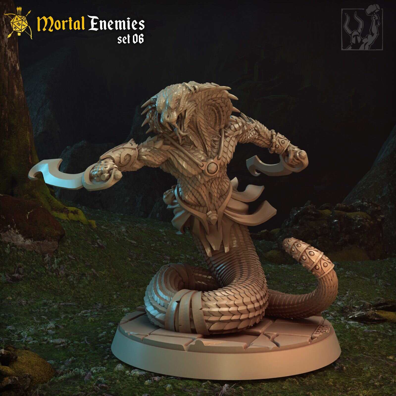 Миниатюра D&D 'Нага воин' масштаб 32 мм (DnD, Dungeons & Dragons, ДнД, Подземелья и Драконы, Pathfinder)