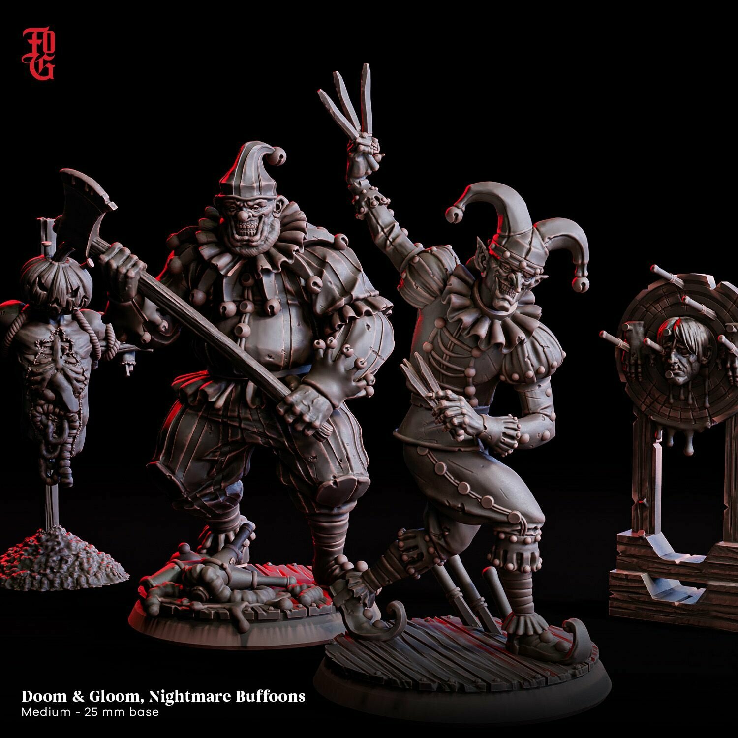 Миниатюра D&D 'Дум и Глум, кошмарные скоморохи' масштаб 32 мм (DnD, Dungeons & Dragons, ДнД, Подземелья и Драконы, Pathfinder)