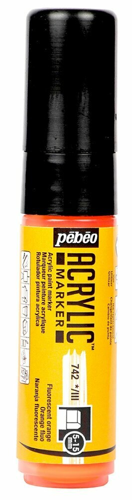 Маркеры Pebeo Акриловые, 5-15 мм, 201742, оранжевые флуоресцентные, плоское перо, 3 шт