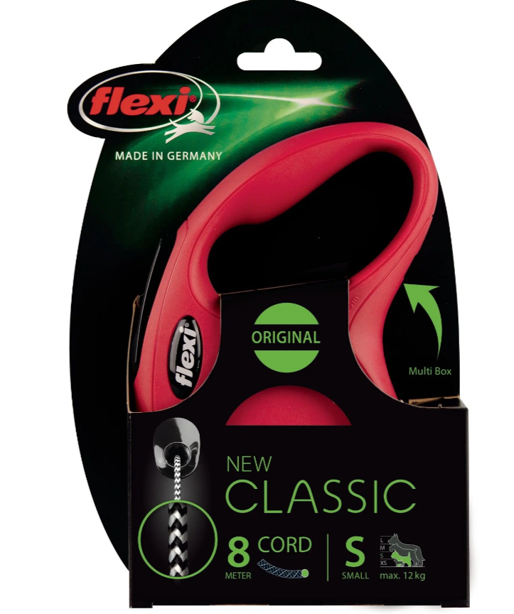 Поводок-рулетка для собак Flexi New Classic S тросовый 8 м красный