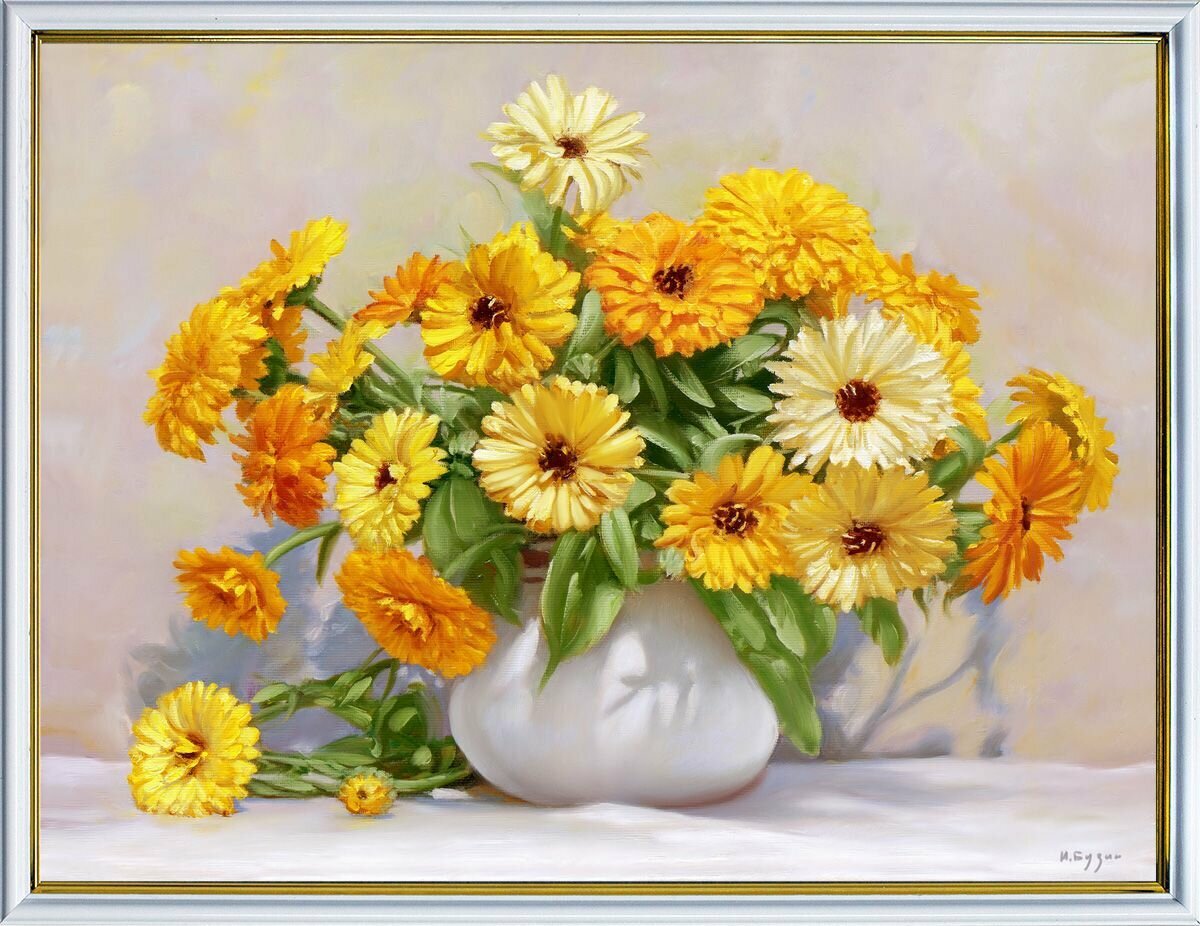 Картина, "Календула", 30х40 см, художник - Бузин Игорь, оформлена в багет, Арт. БИ14-30х40