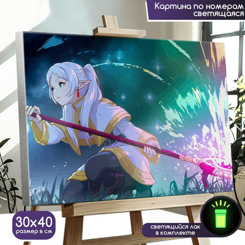 Картина по номерам со светящейся краской аниме Фрирен (Frieren, маг, эльф, феерверк) - 1004 Г 30х40