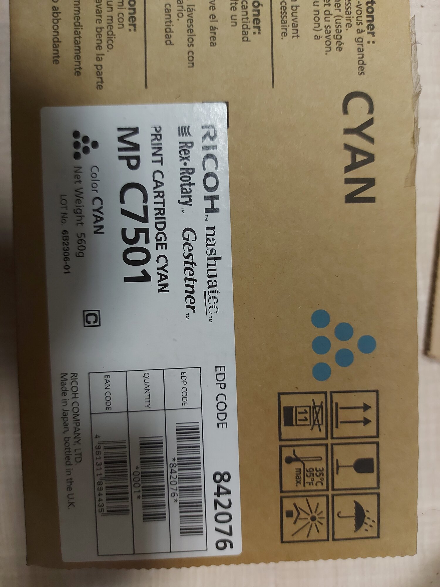 Тонер оригинальный Ricoh Type MPC7501, синий (842076)