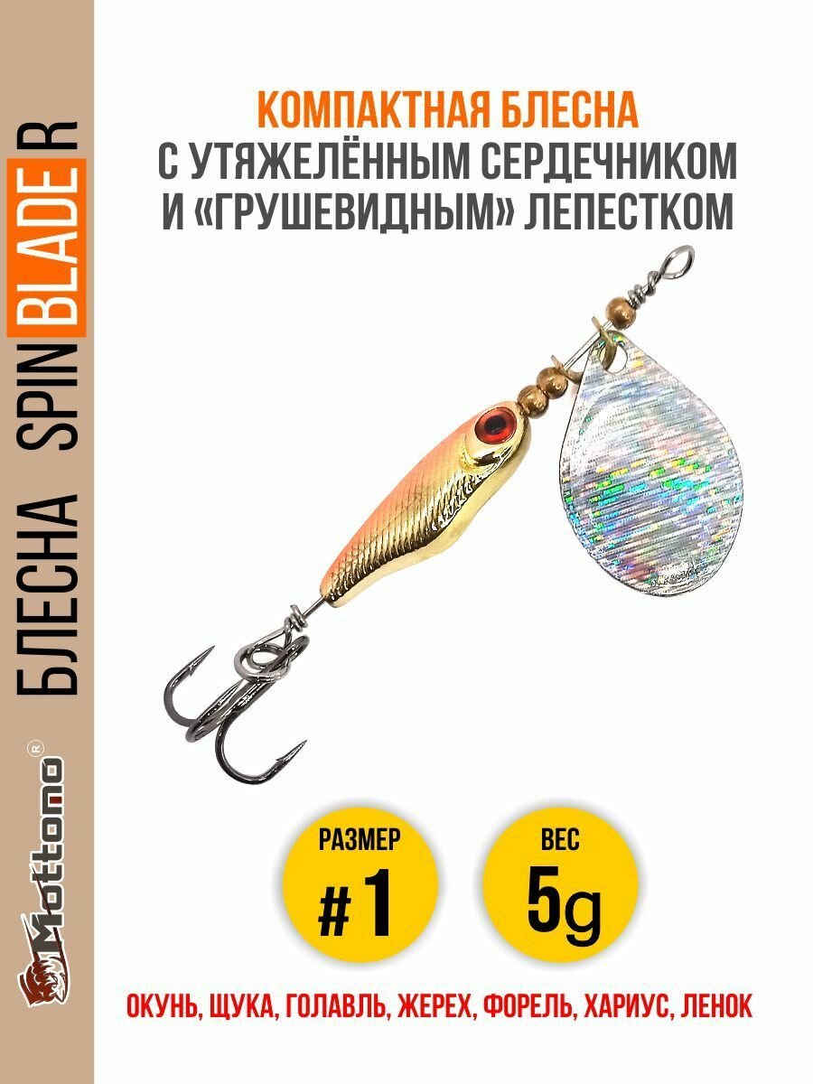 Блесна для рыбалки Spin Blade R #1 5g Gold Silver на окуня голавля щуку