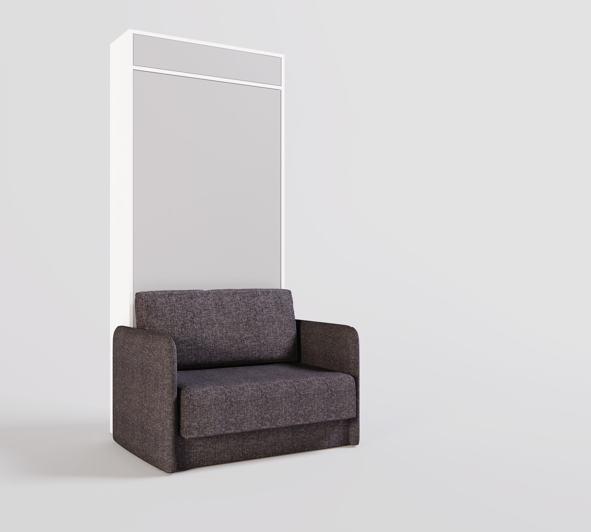 Шкаф кровать-трансформер с диваном Летто Пуф 900 с антресолью, узкими подлокотниками и нижней планкой Тренд