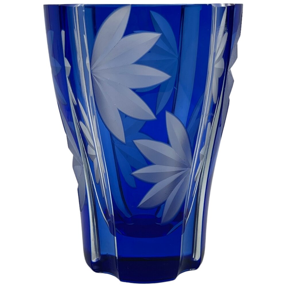 Ваза "Георгин", 15 см, 1960-1970 гг, синее стекло, алмазная грань, Первомайский СЗ, СССР (скол)