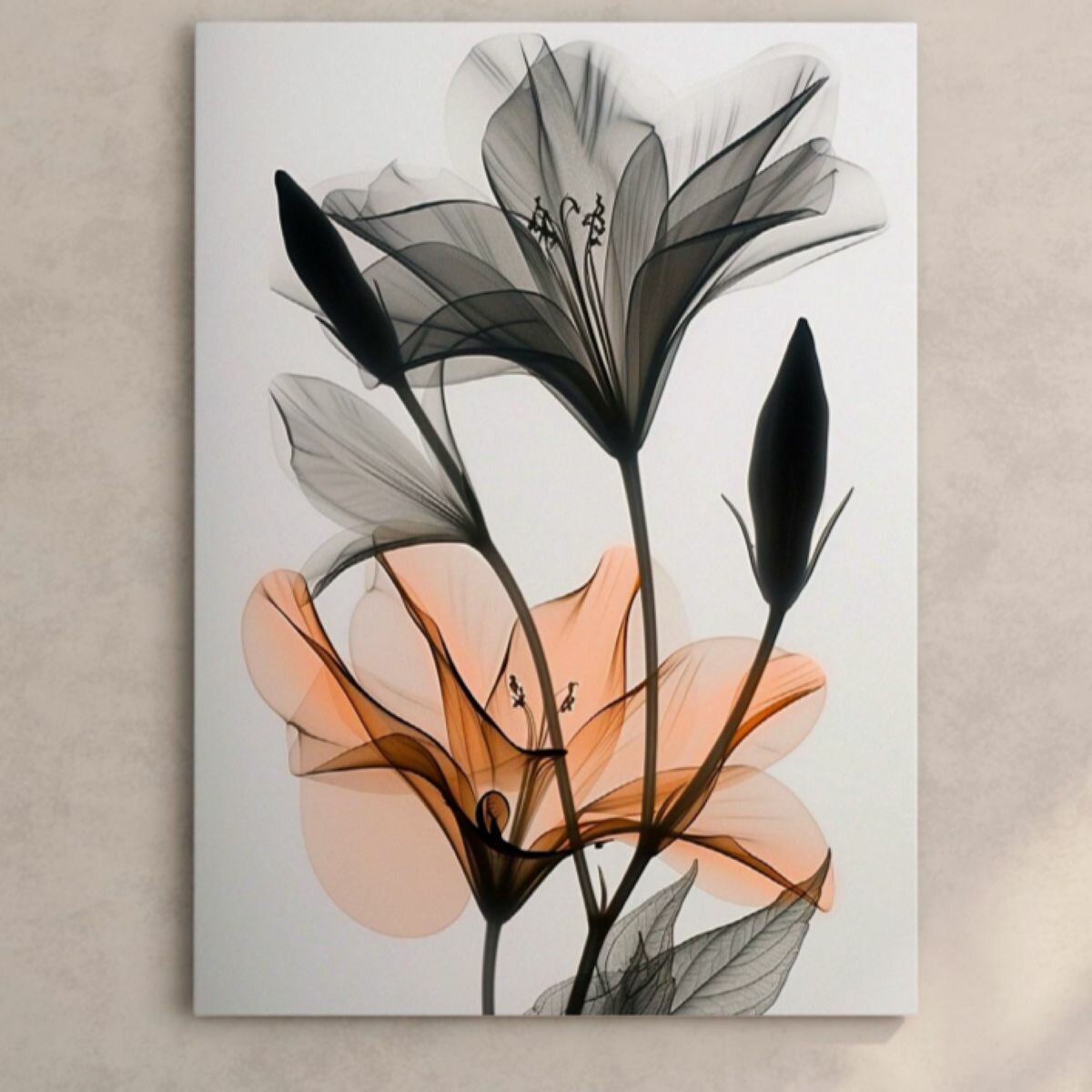 Картина на холсте 45 х 65 см. Цветы монохром