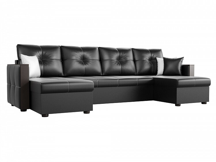Угловой диван П-образный Валенсия Люкс черный экокожа, дельфин, 303х150х85 см, с ящиком для белья