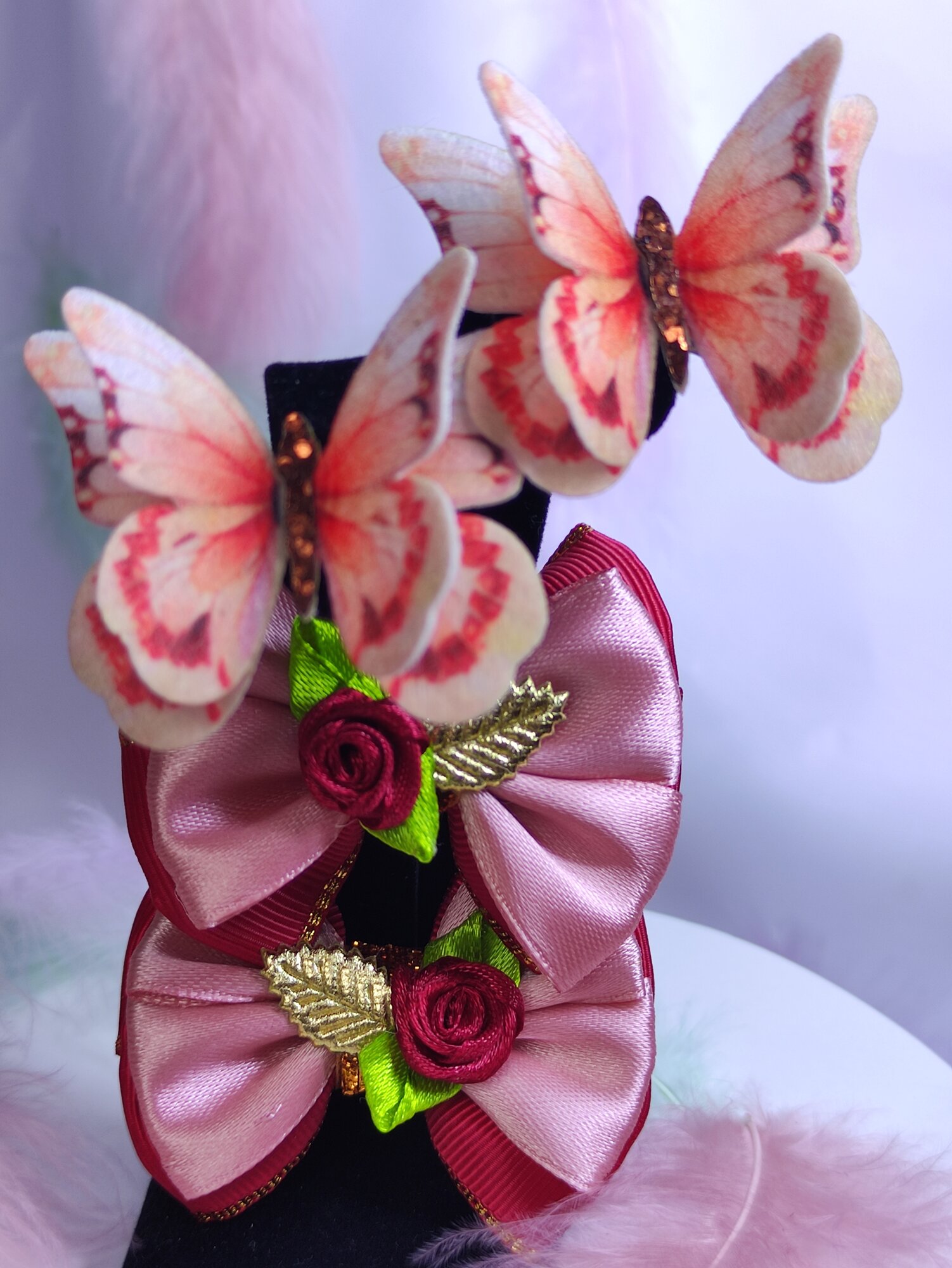 Набор бантов для волос "Бабочка", бордо