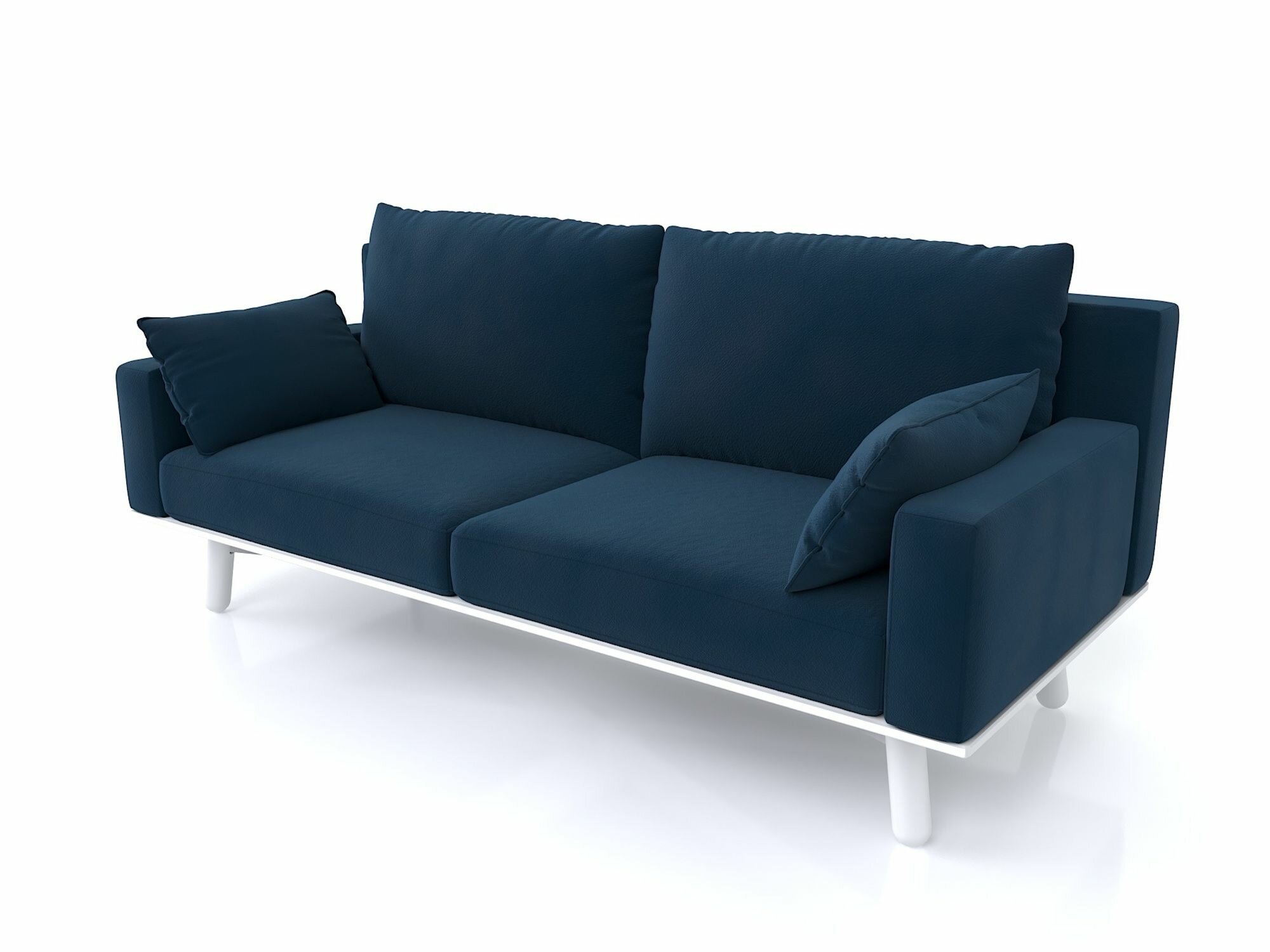 Диван прямой Arsko Колин, синий-белая эмаль, велюр, массив дерева, офисный, для кафе и бара, на ножках, скандинавский лофт