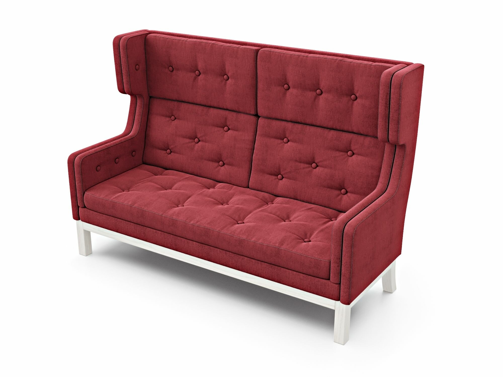 Прямой диван Arsko Айверс Хай, красный-беленый дуб, велюр, массив дерева, офисный, для кафе и бара, скандинавский лофт