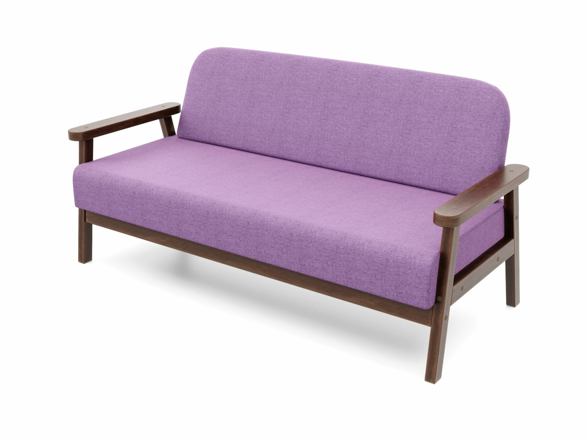 Маленький диван Arsko Флори-М фиолетовый-орех, рогожка, двухместный, массив дерева, прямой, на кухню, в салон красоты, офисный