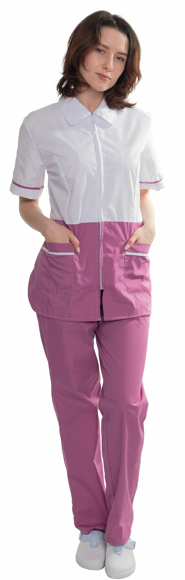 Костюм медицинский Стефани / костюм медицинский женский / 170-176/40-42/белый/сиреневый
