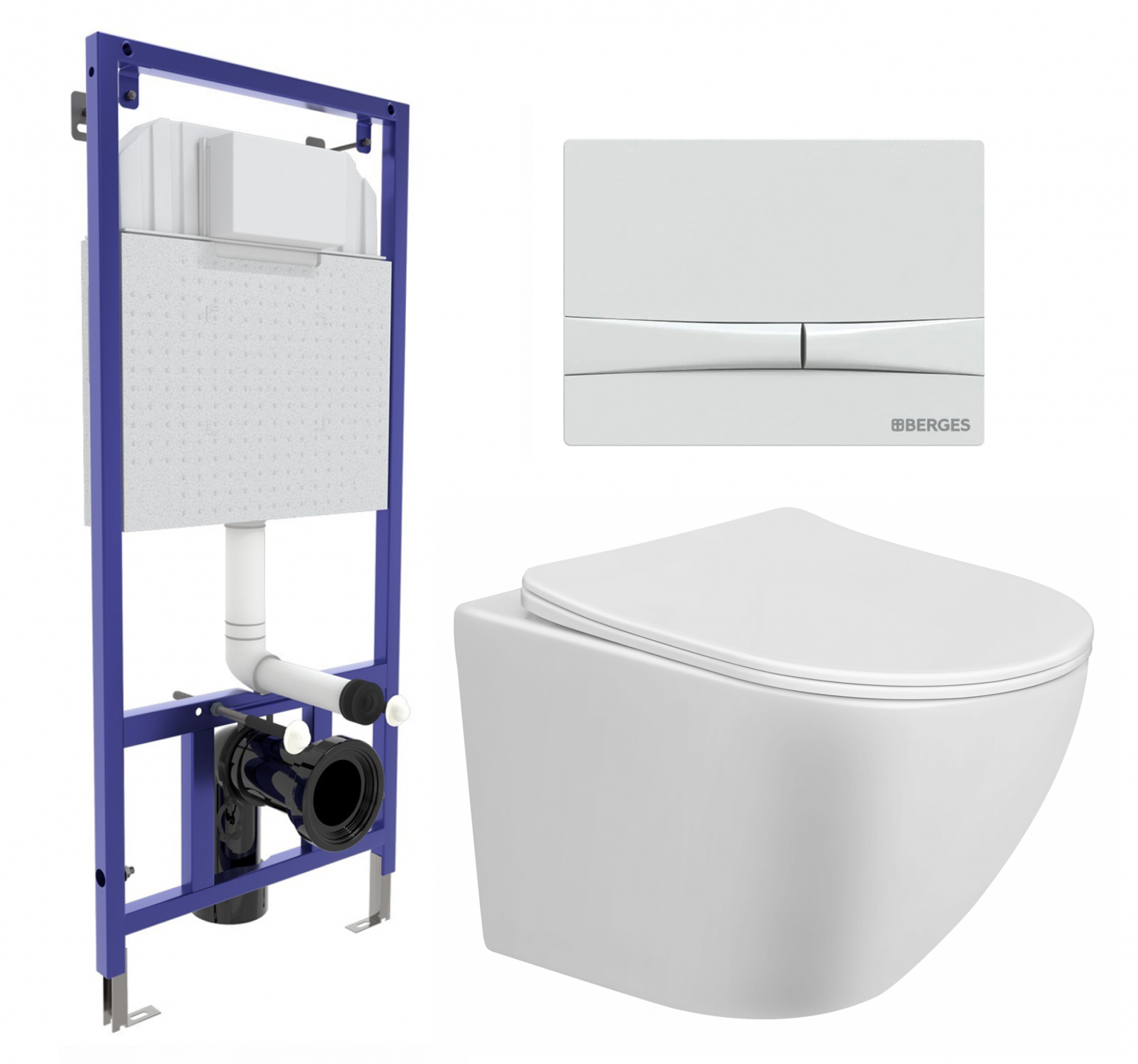 Комплект 3 в 1 инсталляция Berges Wasserhaus Novum 040250 + Унитаз подвесной Taliente Amato AM25010 + кнопка белая