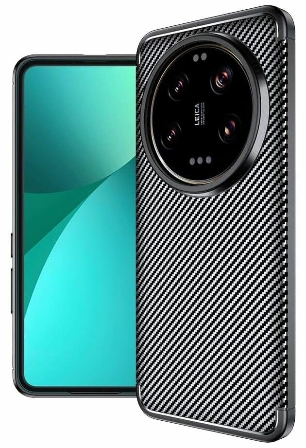 Чехол на Xiaomi 14 Ultra силиконовый под карбон черный противоударный