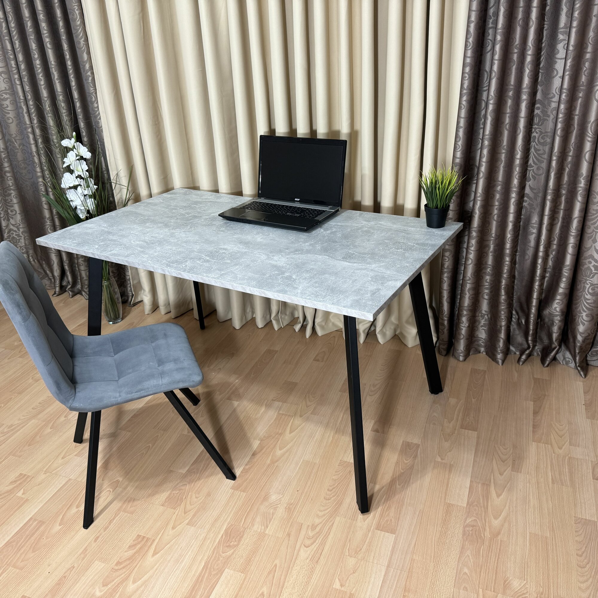 Игровой стол Ник 140*80 см. Бетон светлый. Черные ножки