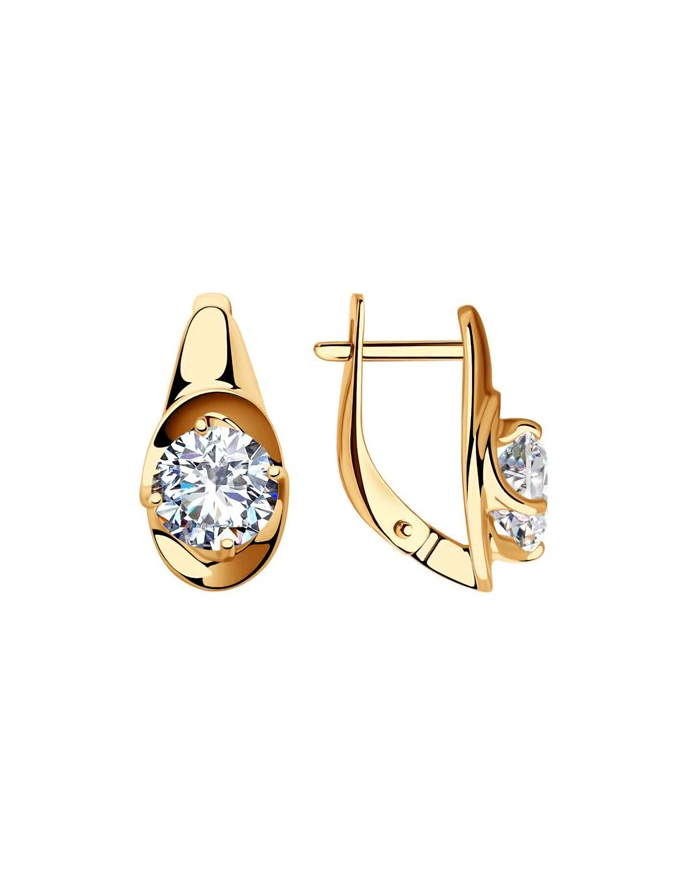 Серьги, серебро, 925 проба, золочение, фианит