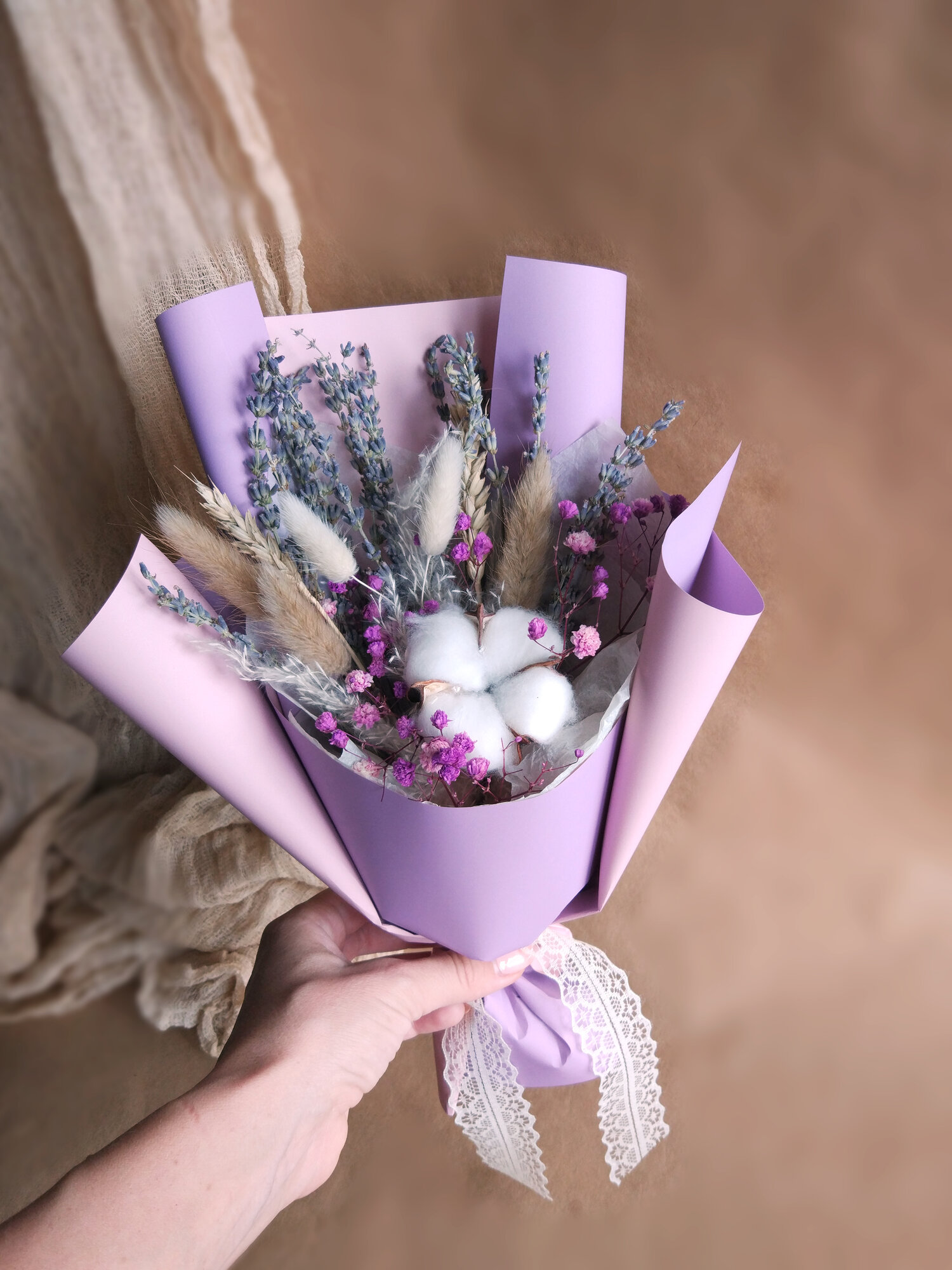 Букет сухоцветов с хлопком сирен