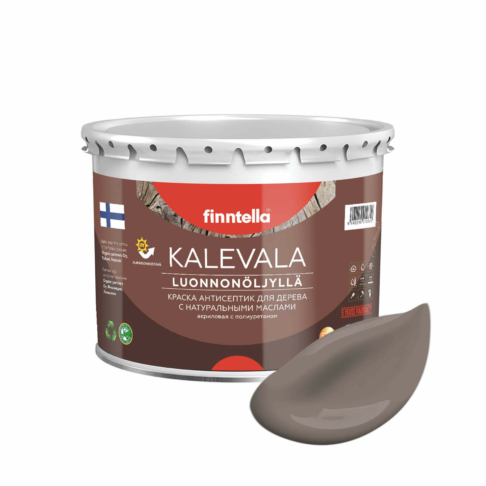 Краска для дерева и деревянных фасадов FINNTELLA KALEVALA, с натуральным маслом и полиуретаном, цвет MAITOSUKLAA (коричневый) , 2,7л