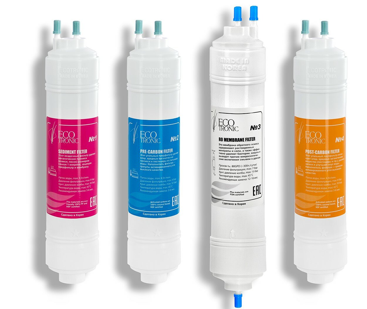 Комплект из 4 фильтров RO Ecotronic U-тип, для пурифайера, 12 дюймов