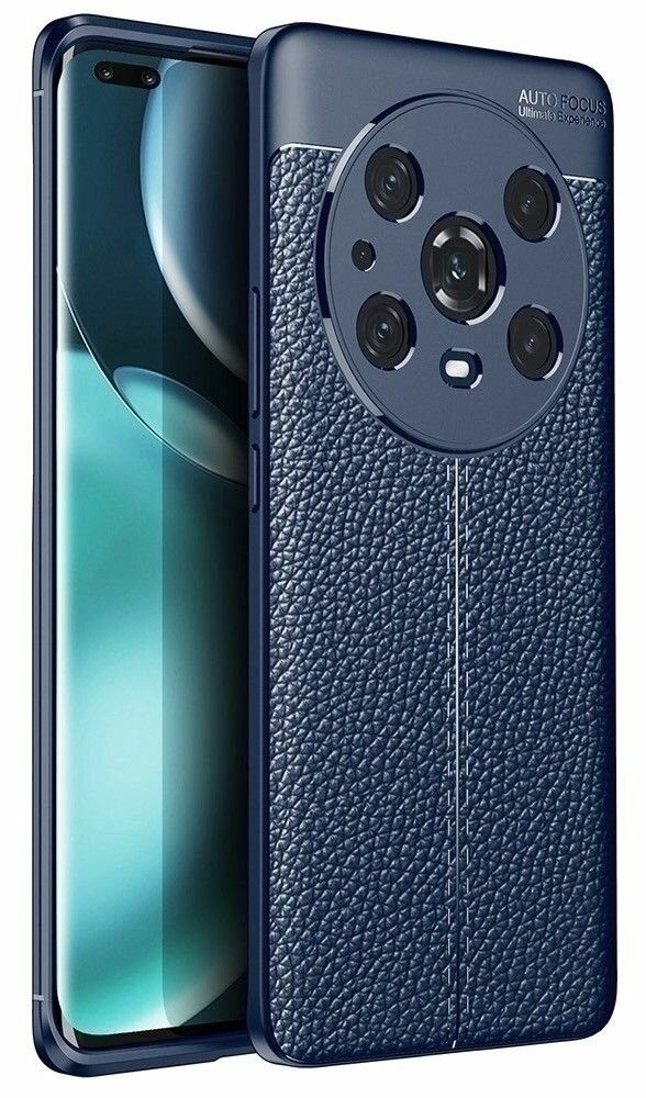 Чехол на HONOR Magic 4 Pro силиконовый под кожу синий противоударный