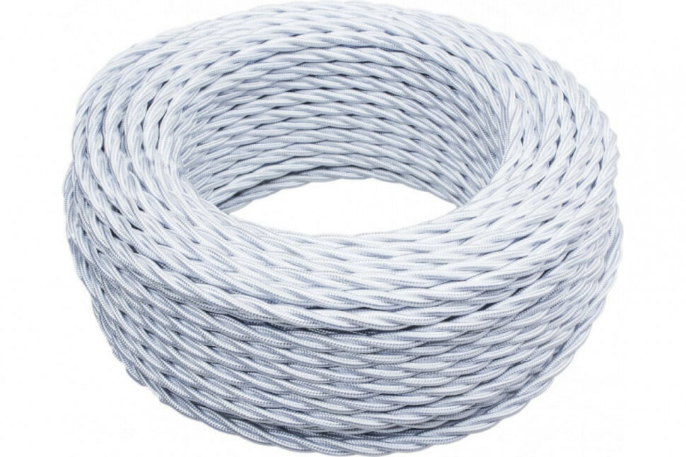 Ретро витой провод BIRONI 3х2,5, белый (глянец), 50 метров