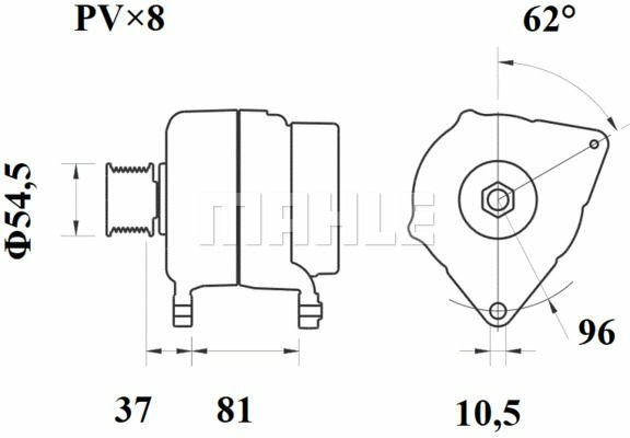 Генератор !28V 70 A шкив Iveco EuroCargo Mahle/Knecht арт. MG812