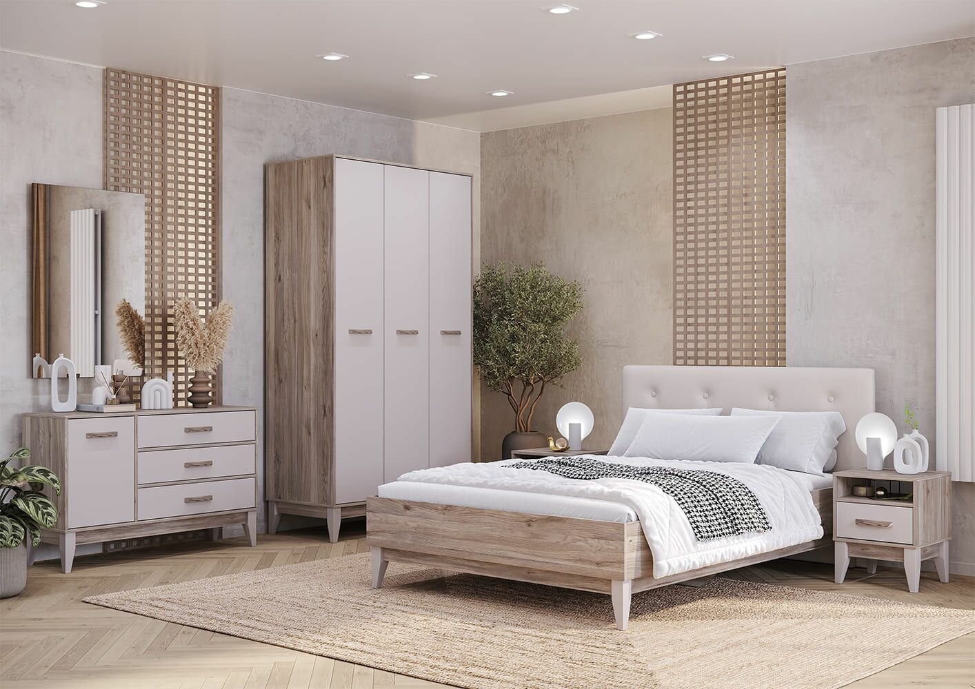 Кровать Скандика 160 Комбо 160 200, дуб смоки/кашемир