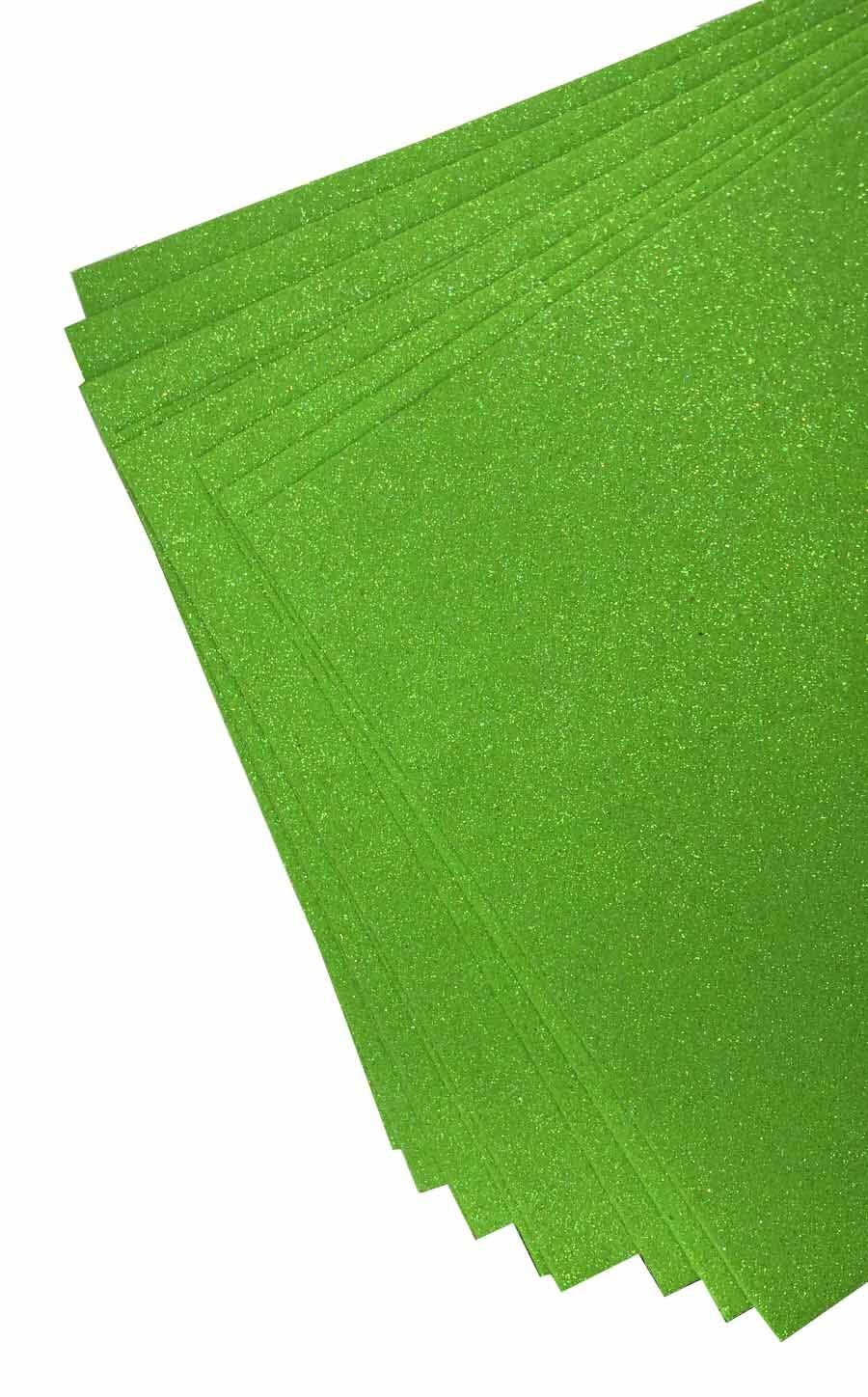 Цветная пористая резина (фоамиран) с блеском для поделок и творчества, Komas, 20х30 см, толщина 2 мм, 10 листов, светло-зеленый/ Фоамиран с блестками (глиттерный)