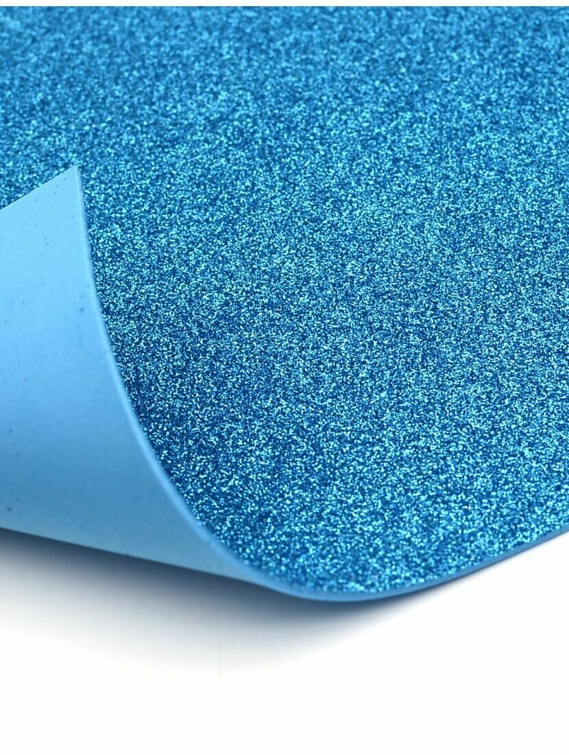 Цветная пористая резина (фоамиран) с блеском для поделок и творчества, Komas, 20х30 см, толщина 2 мм, 10 листов, голубой/ Фоамиран с блестками (глиттерный) А4