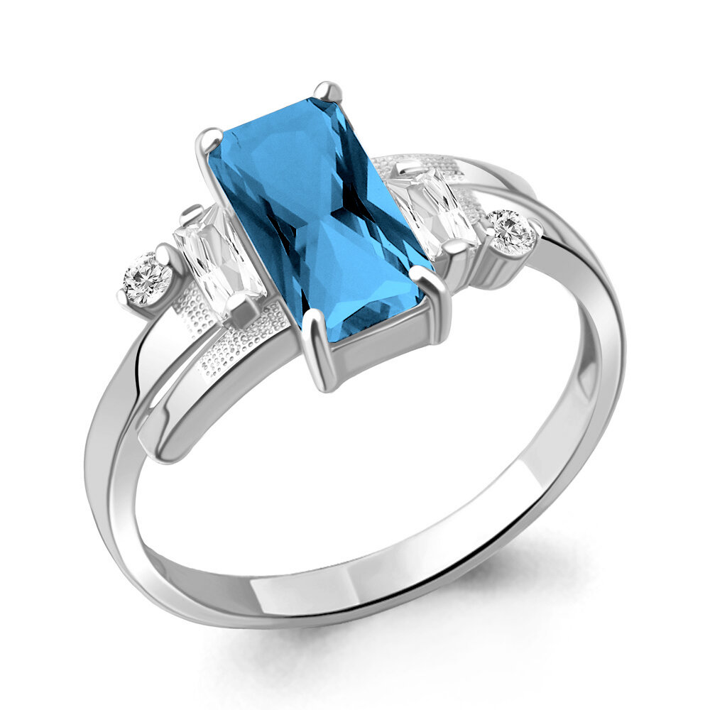 Кольцо, серебро, 925 проба, родирование, Лондон топаз, фианит