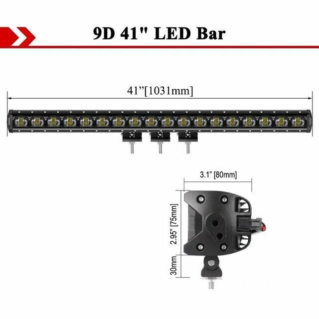 Светодиодная балка (панель) 9D LED Bar 180W CREE, CW6000K, крепление в комплекте, DC9-30V spot