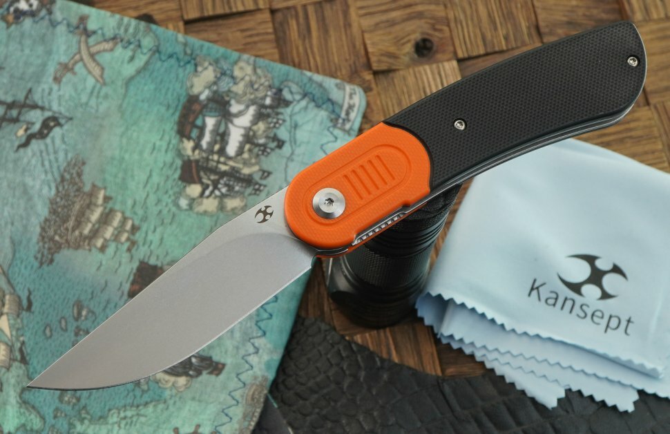 Складной нож Kansept Knives Reverie, сталь 154CM, SW, рукоять черно-оранжевый G-10