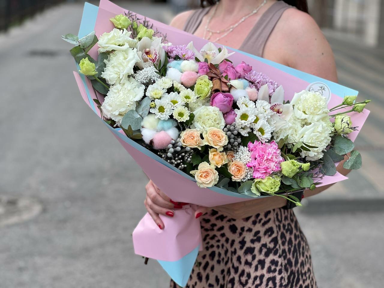 Букет Акварель с корицей и пионовидными розами