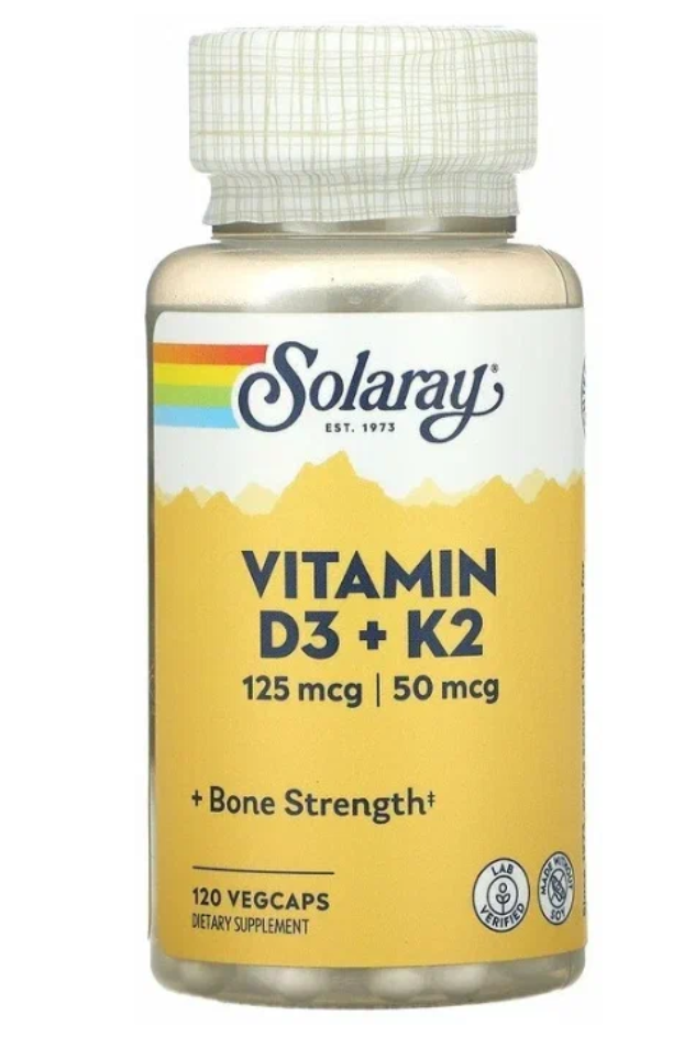 Капсулы Solaray "Vitamin D3+K2", для иммунитета, США, 120 капсул