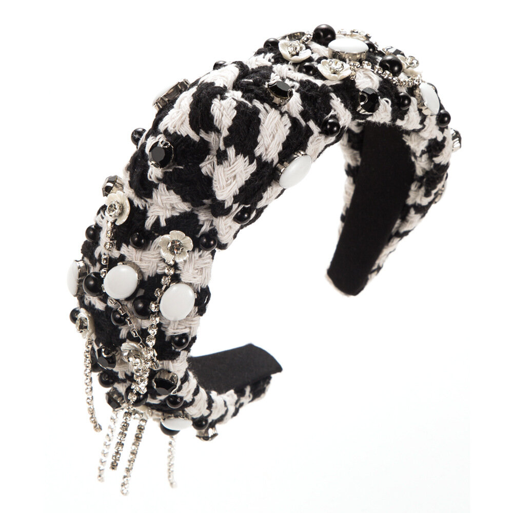 Повязка на голову "Европейский стиль", черно-белая, с бантом, ручная работа