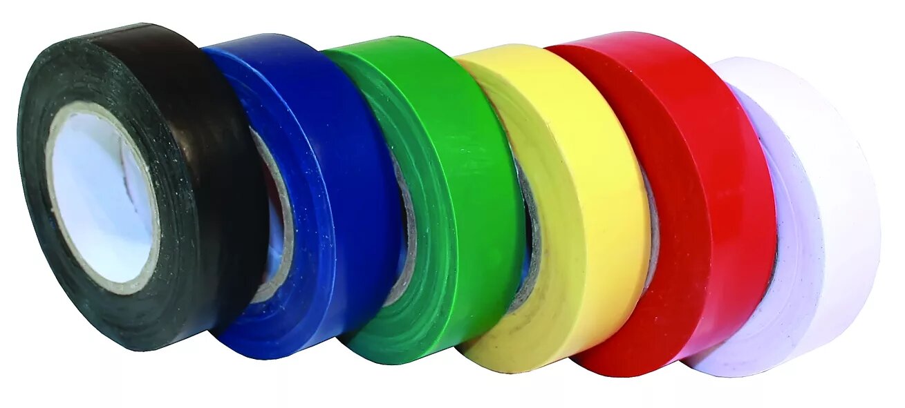 Изолента ПВХ, набор 8 шт.(син, чёр, кр, зел, бел, желт, желто-зел, сер , 20 метров )