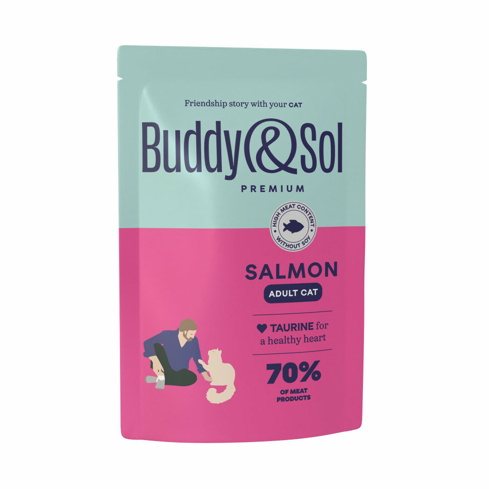 Buddy&Sol Premium Adult для взрослых кошек с рыбой в соусе, в паучах - 85 г х 14 шт