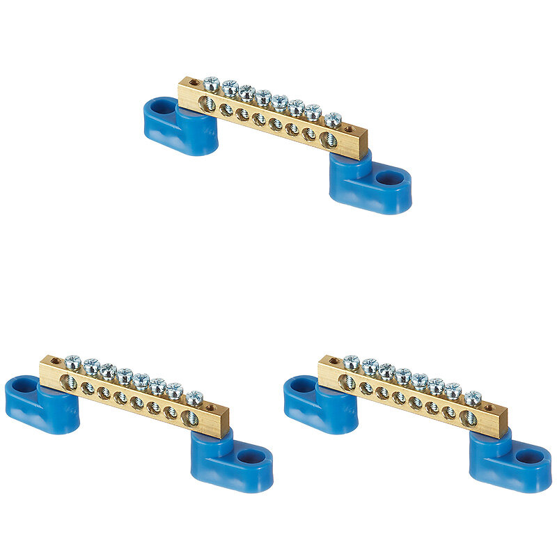 Шина нулевая на 2-х угловых изоляторах 6х9 мм 8 отверстий синяя (3 шт.)