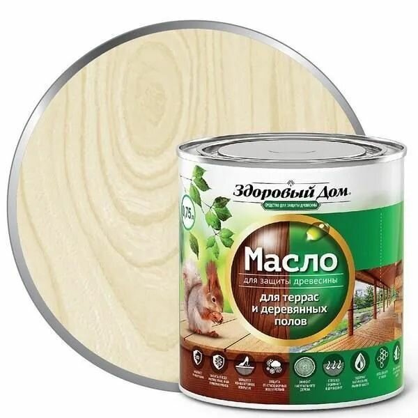 Масло для террас и деревянных полов 0,75 л слоновая кость Здоровый дом