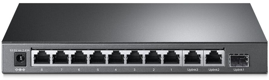 Коммутатор TP-Link 8-port 10/100Mbps Unmanaged PoE switch, 2 Gb RJ45 + 1 Gb SFP uplinks, PoE budget up to 124W