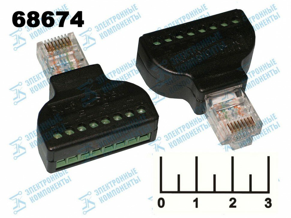 Разъем компьютерный штекер 8P8C (RJ-45) + клеммник 8pin линейный