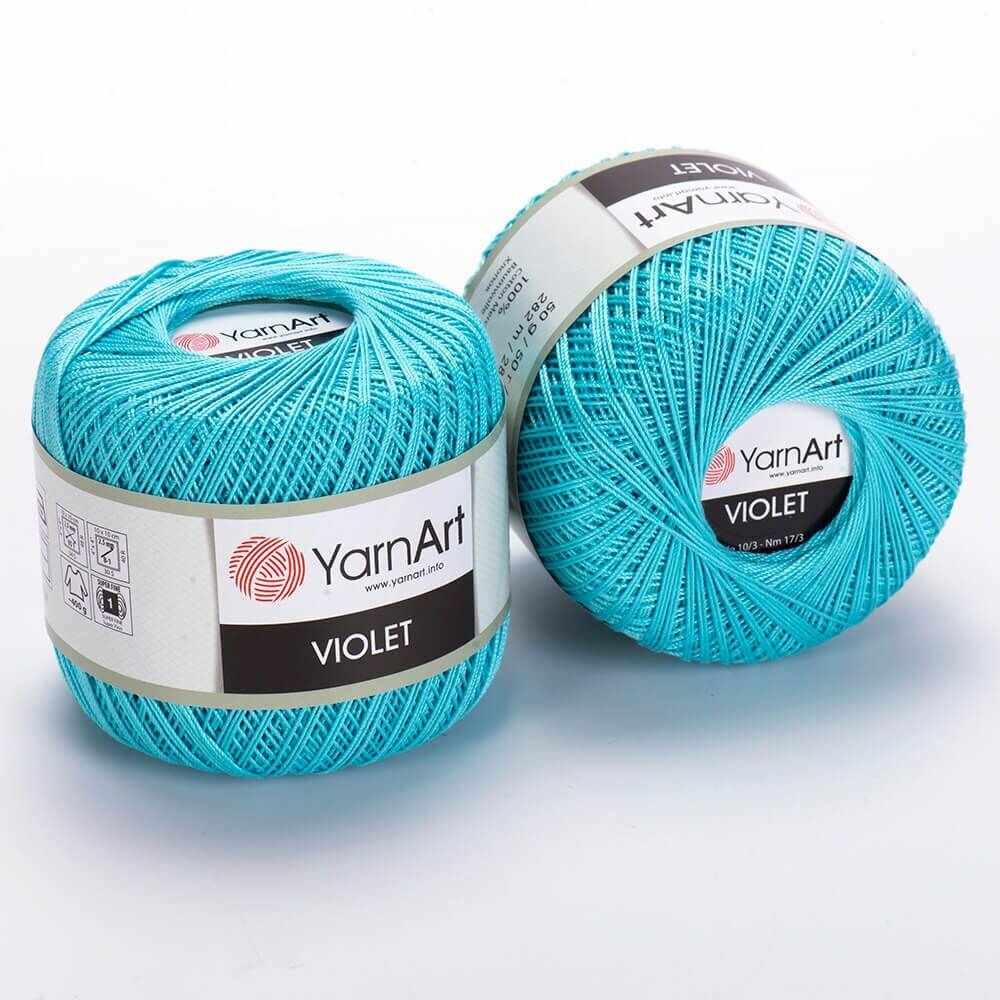 Пряжа Виолет (Violet Yarnart) упаковка 6 мотков 50 г. 282 м.100% мерсеризованный хлопок цвет 5353 светло-бирюзовый