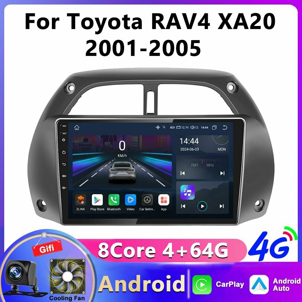 Магнитола 4-64Гб Android для Toyota Rav4 II (XA20) (2003-2006) / Автомагнитола Андроид Тойота Рав4 2