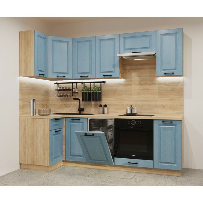 Кухонный гарнитур угловой «Роял Вуд», 1000×2450 мм, цвет голубой вегас