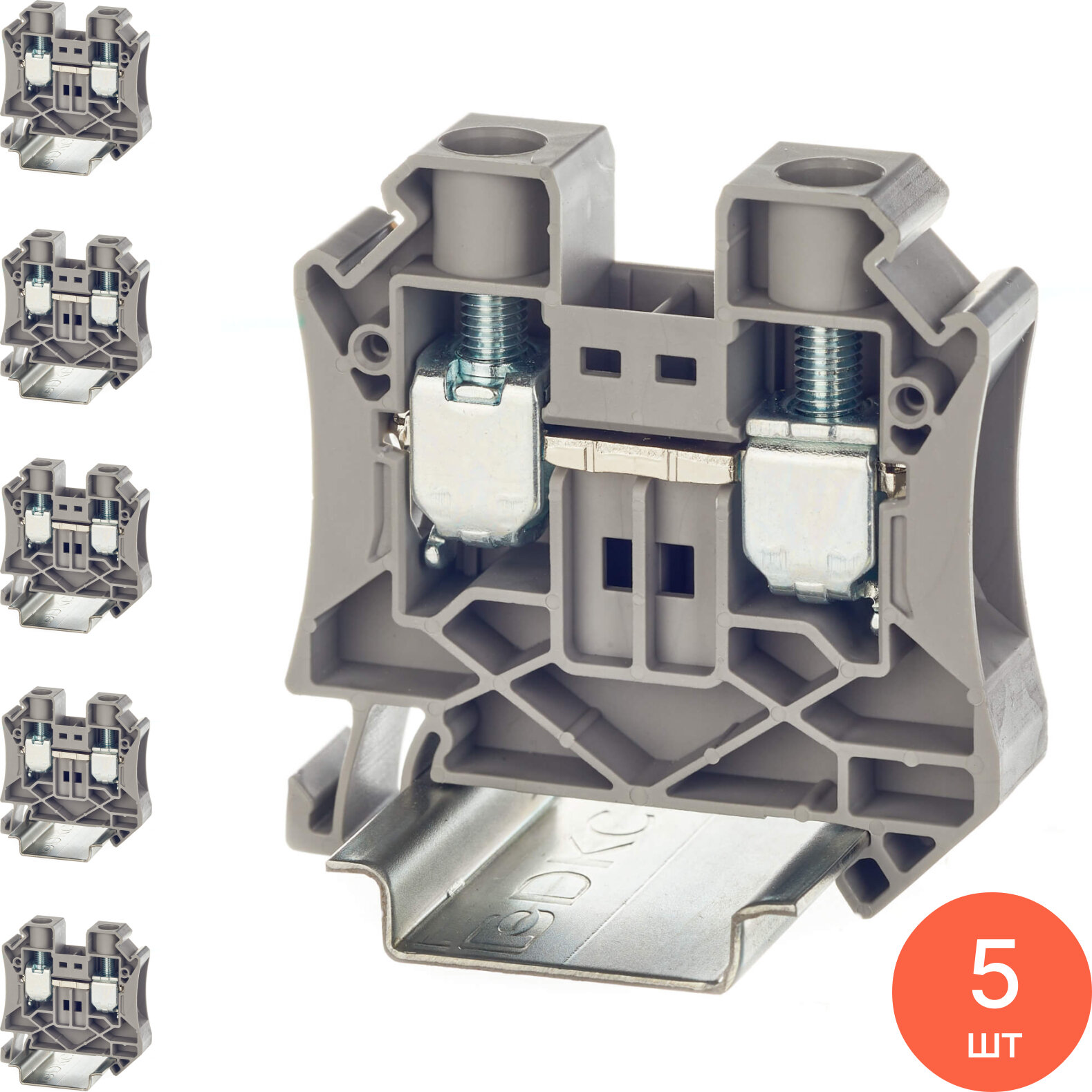 Клемма для проводов DKC / ДКС проходная с винтовым зажимом, 2 точки подключения 16мм2 серый, 55×55.3×12мм, 1шт. / зажим (комплект из 5 шт)