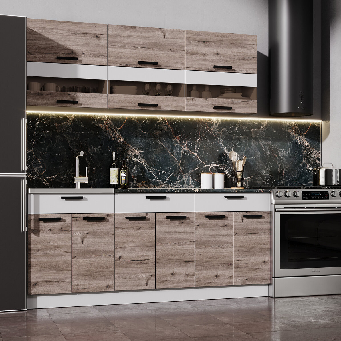 Кухонный гарнитур, кухня, готовый комплект Эра 1,8 м Дуб Горный/Белый гладкий