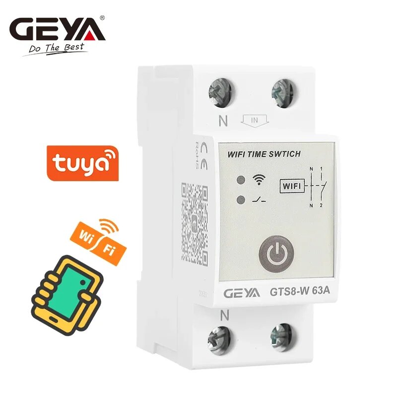 Wi-Fi таймер GEYA GTS8-W 2P 63A 220V для DIN-рейки