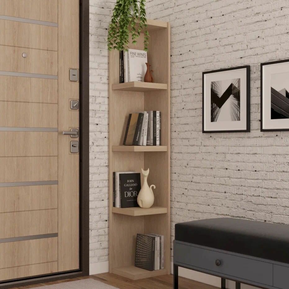 Стеллаж RIDDLE KIANY, 1742 х 316 х 316, угловой напольный деревянный стеллаж для игрушек и книг