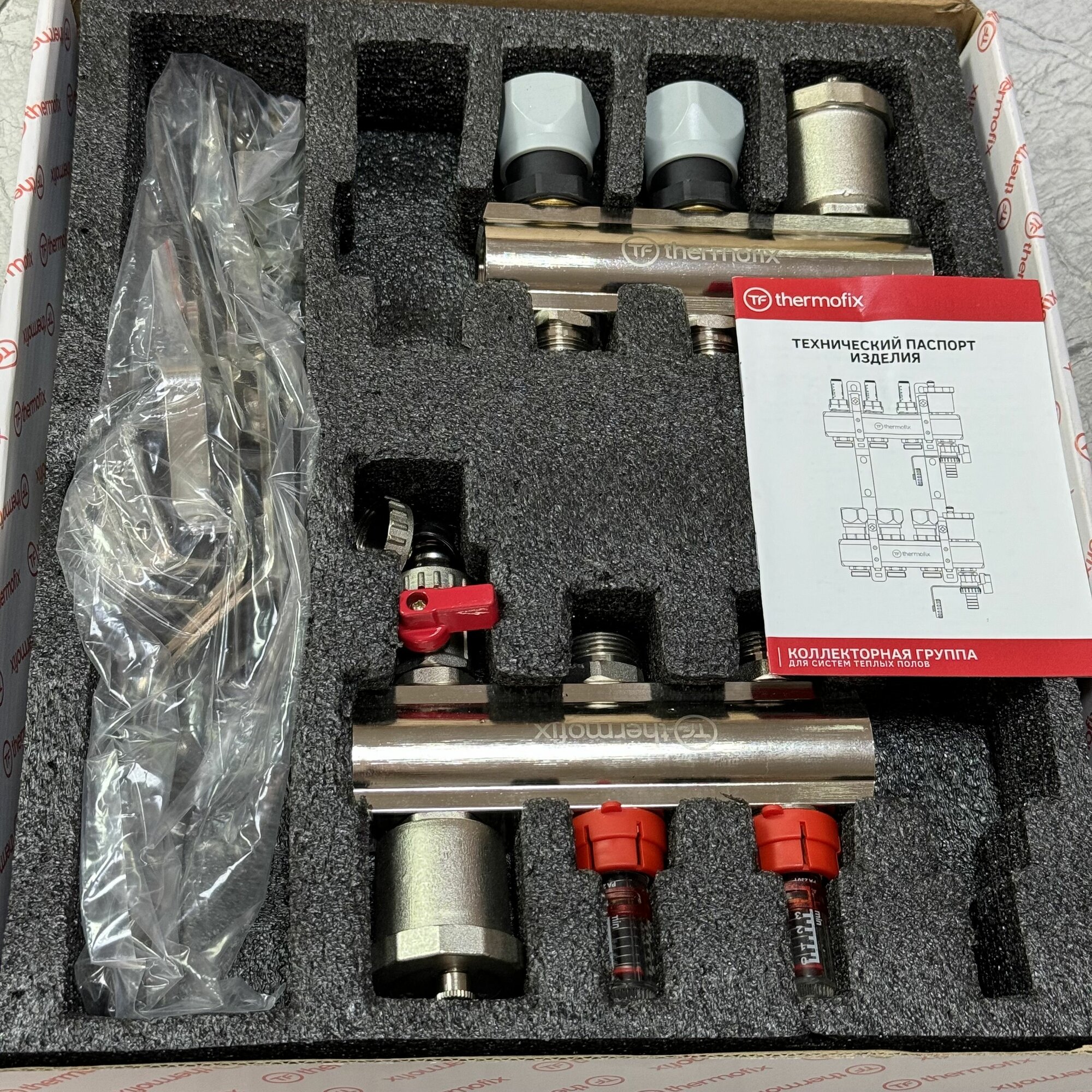 Коллекторный блок Thermofix 2 выхода с расходомерами в сборе 1"х3/4"